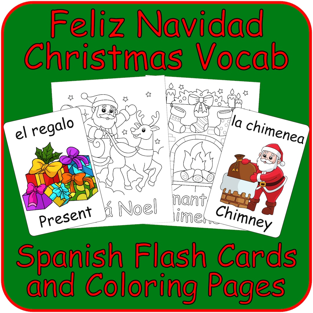 Spanish-english Bilingual Christmas Holiday Vocab Flashcards & Coloring ...
