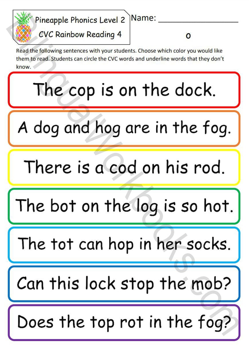 Pineapple Phonics Level 2 - English CVC Short Vowel Rainbow Reading ...