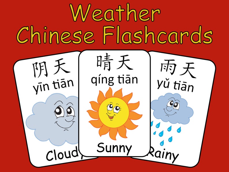 Mandarin Chinese First Words Flashcards Weather Flash Cards - Etsy