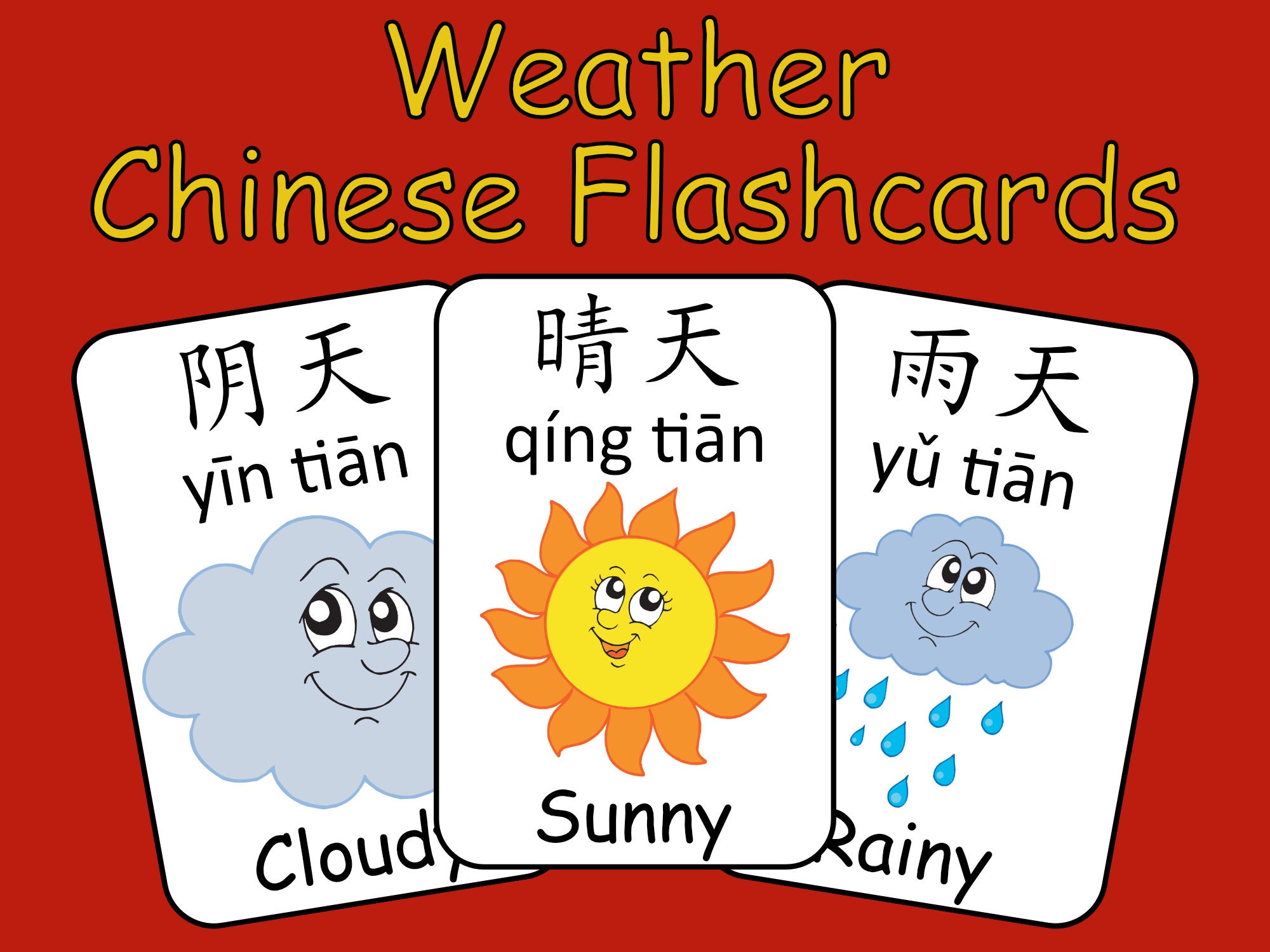 Mandarin Chinese First Words Flashcards Weather Flash Cards With ...