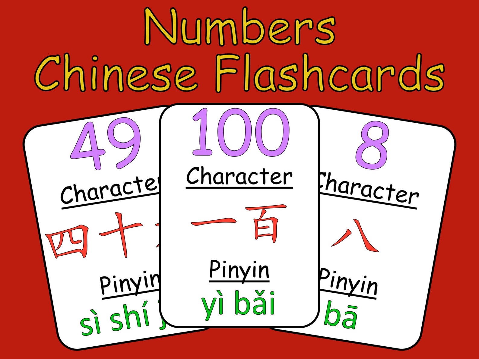 Mandarin Chinese Number Flashcards - Numbers 0 to 100 Vocabulary Flash ...