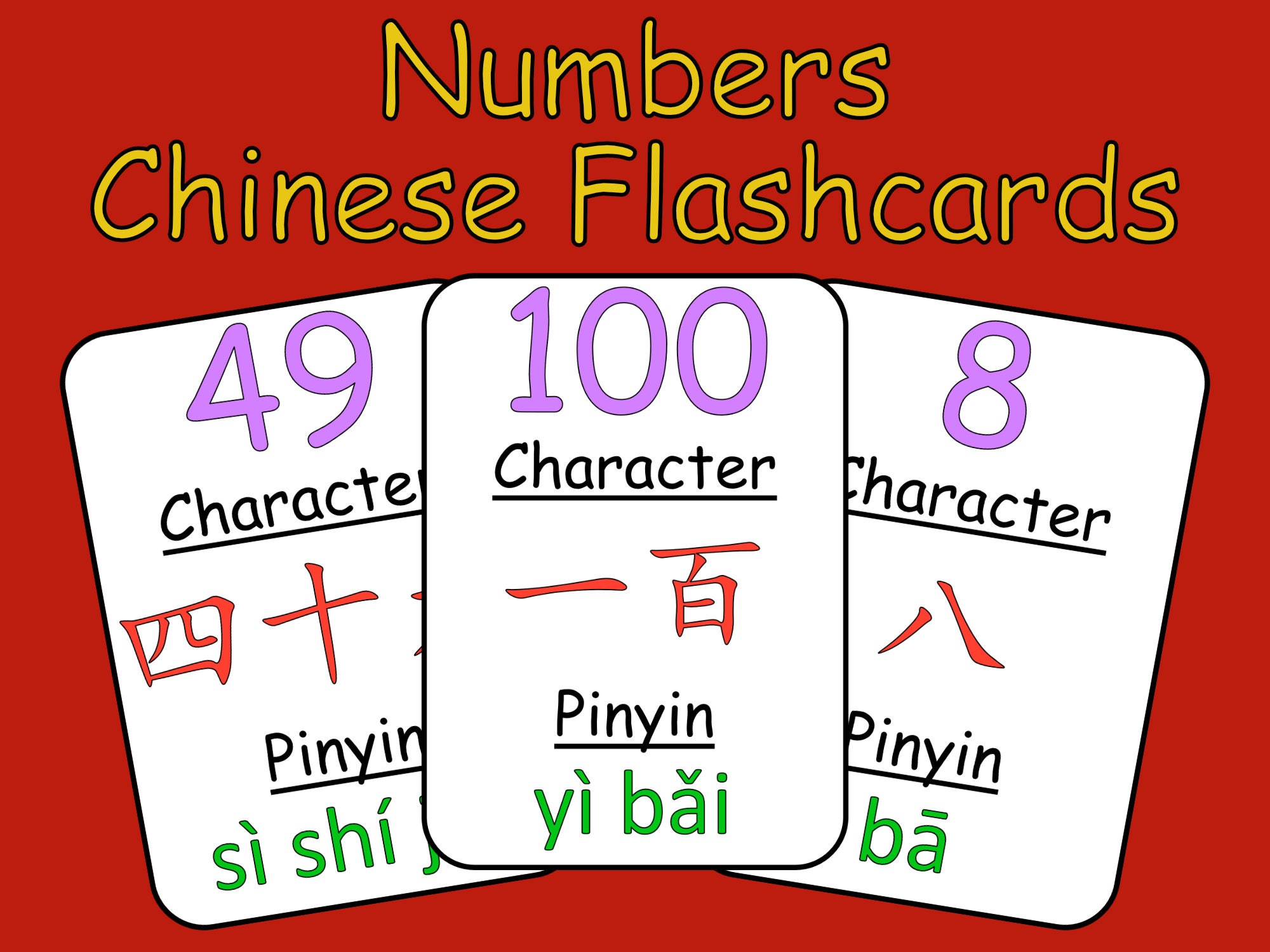 Mandarin Chinese Number Flashcards - Numbers 0 to 100 Vocabulary Flash ...