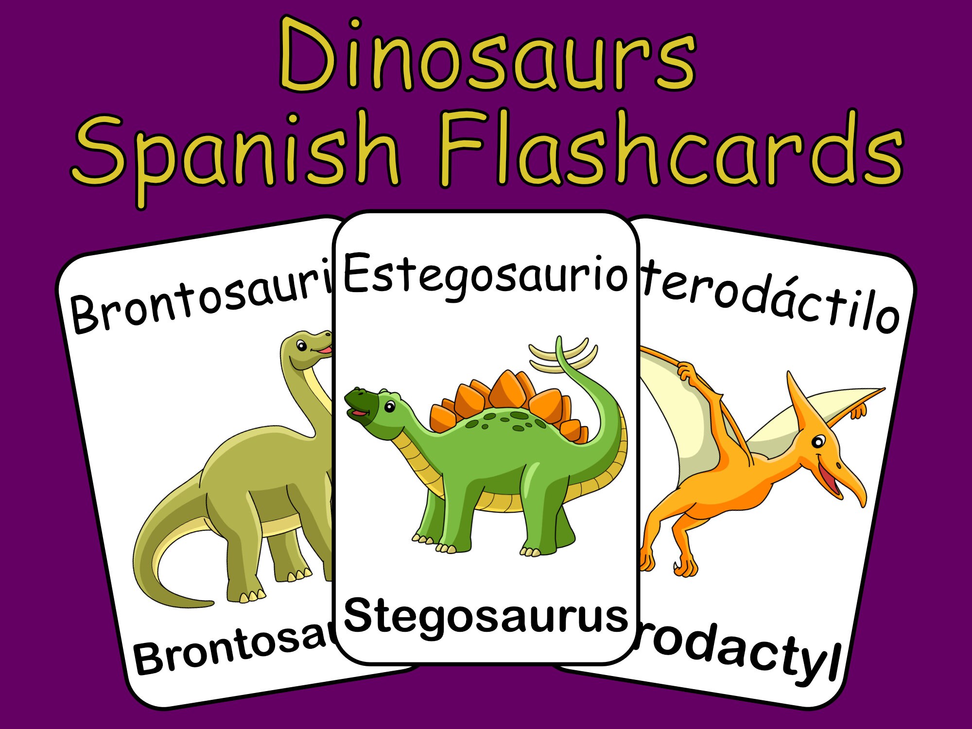 Spanish Dinosaurs Flashcards Vocabulary Study Flash Cards With English ...