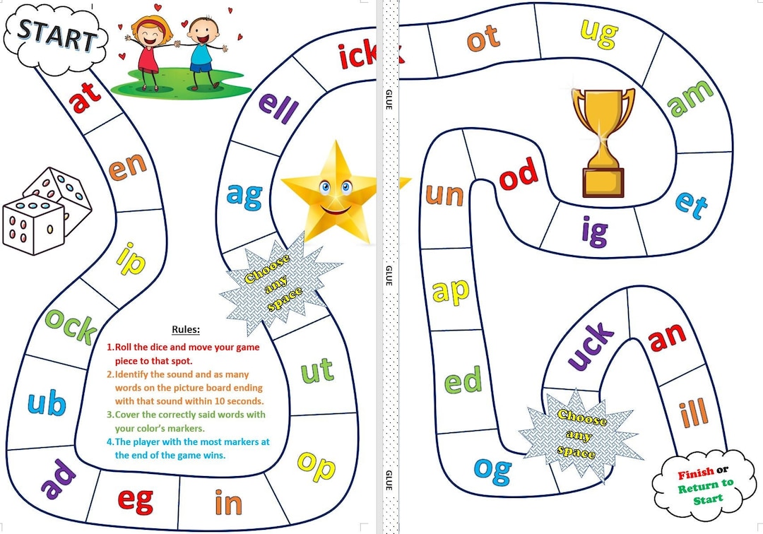 Fun Beginner CVC Phonics Board Game - With 3 Words for Each Ending ...