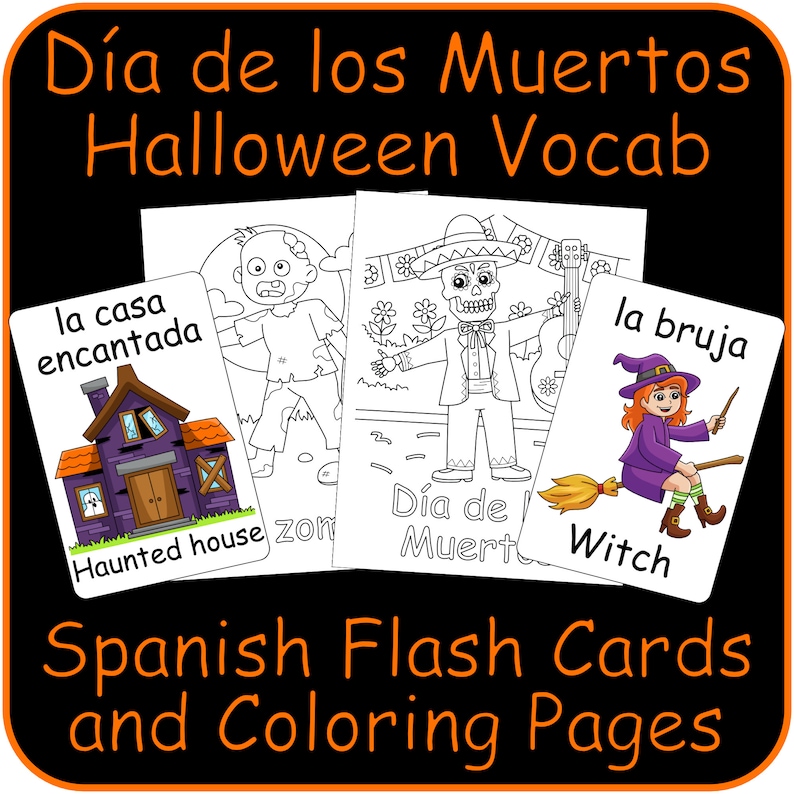 Spanish-english Halloween Flashcards & Coloring Pages, Bilingual ...
