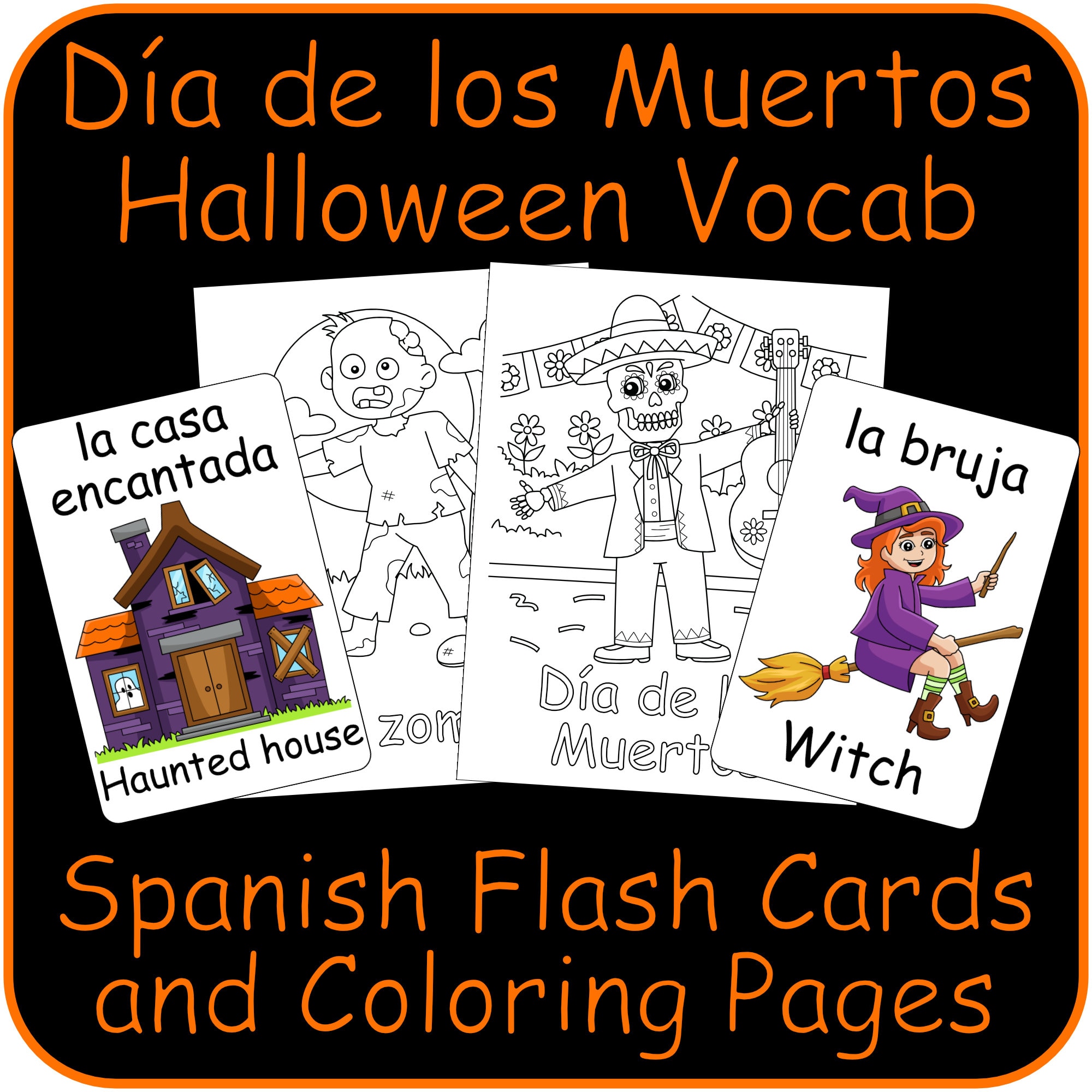 Spanish-english Halloween Flashcards & Coloring Pages, Bilingual ...