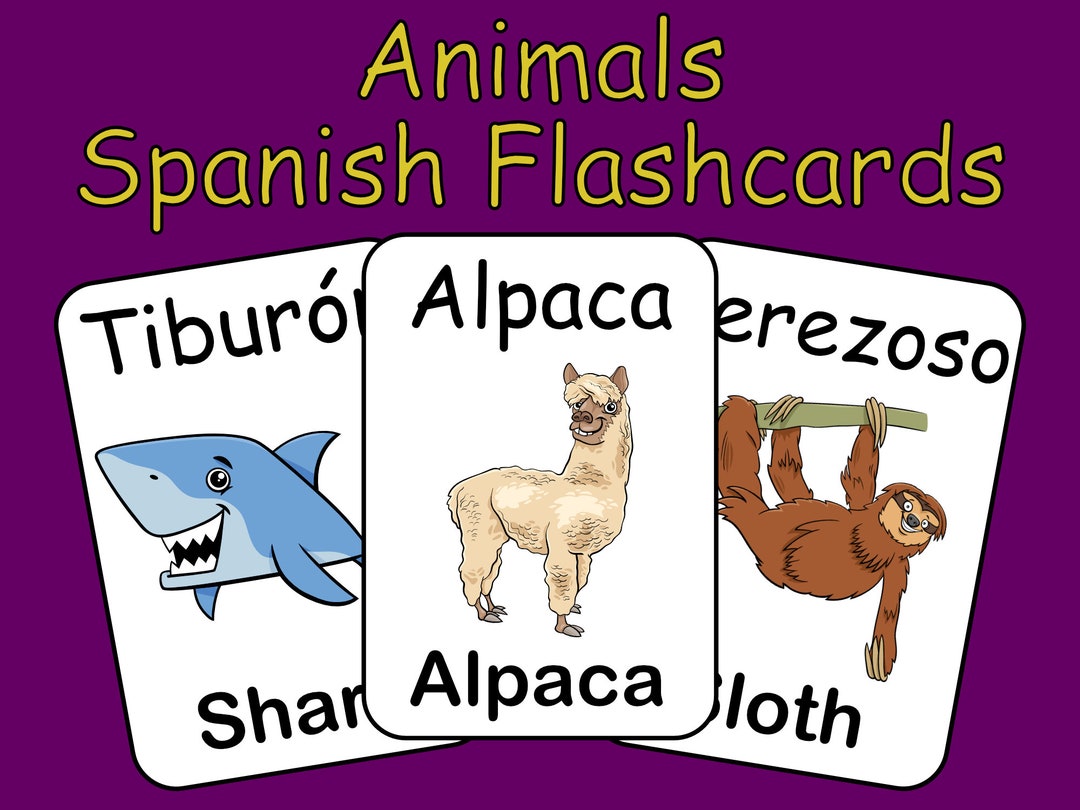 Spanish Animals Flashcards 101 Animal Vocabulary Flash Cards - Etsy