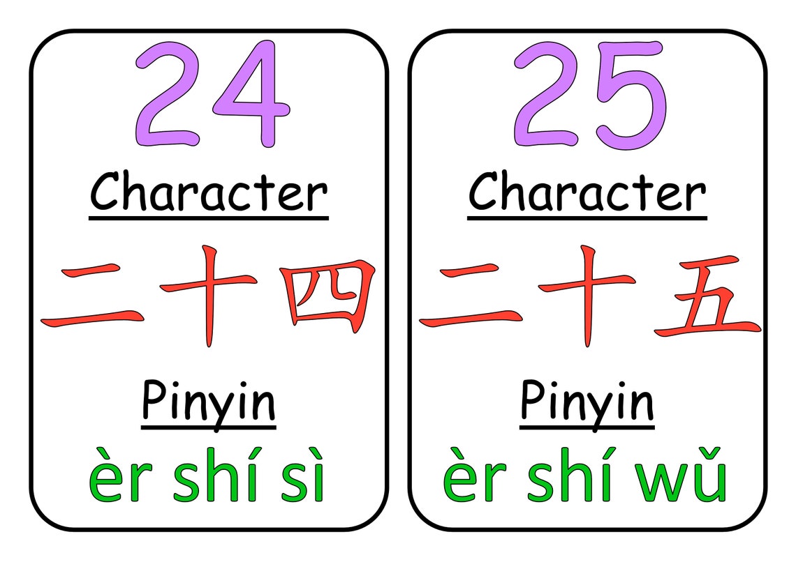 Mandarin Chinese Number Flashcards - Numbers 0 to 100 Vocabulary Flash ...