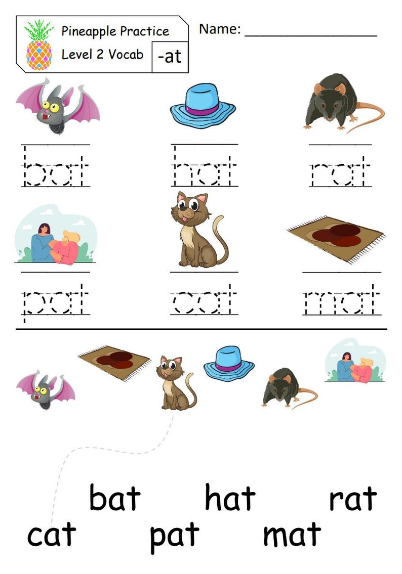 English Vocab Matching & Tracing Practice Short Vowel CVC Worksheet Set ...
