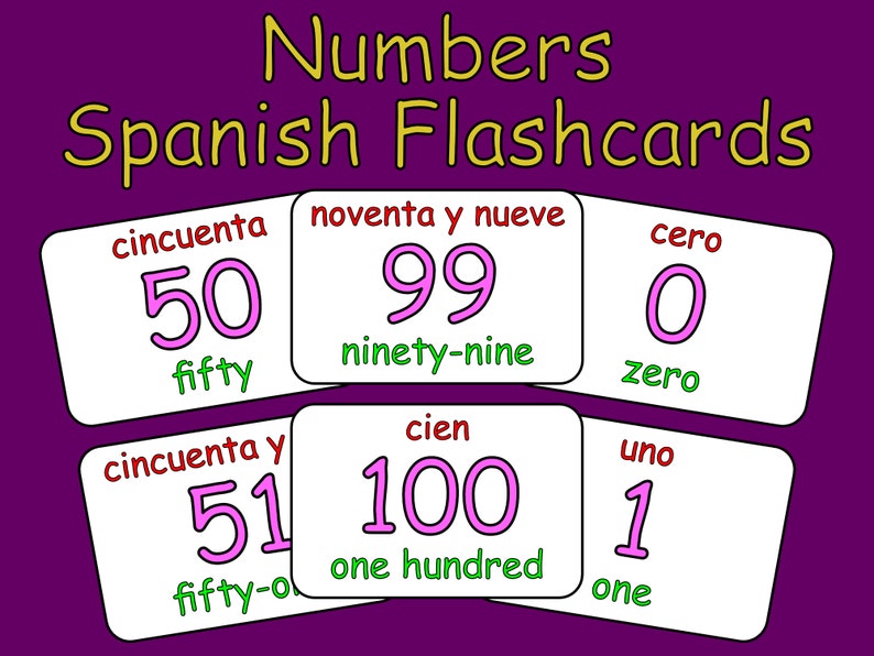 Spanish Numbers 0-100 Flashcards 101 Number Vocabulary Flash Cards With ...