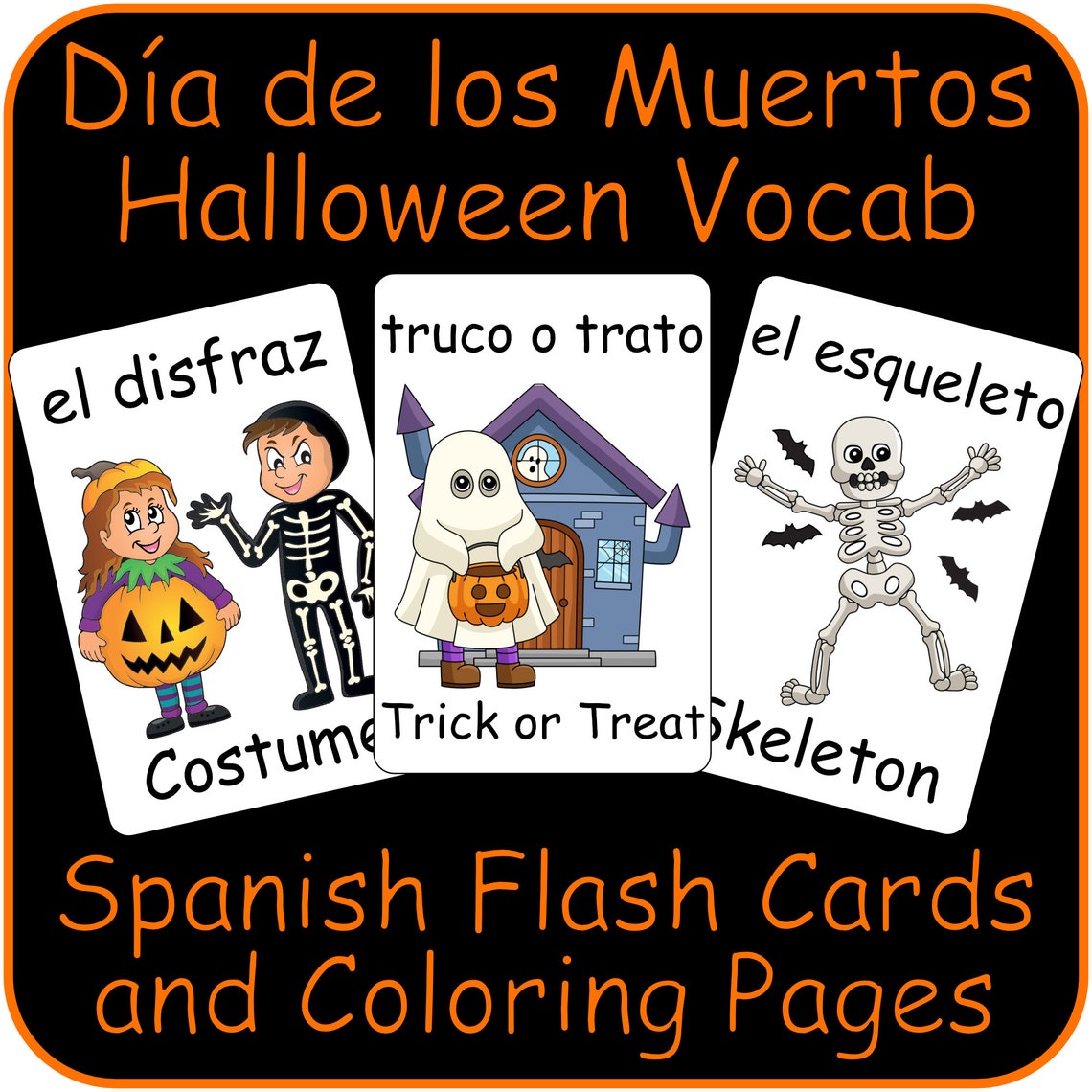 Spanish-english Halloween Flashcards & Coloring Pages, Bilingual ...