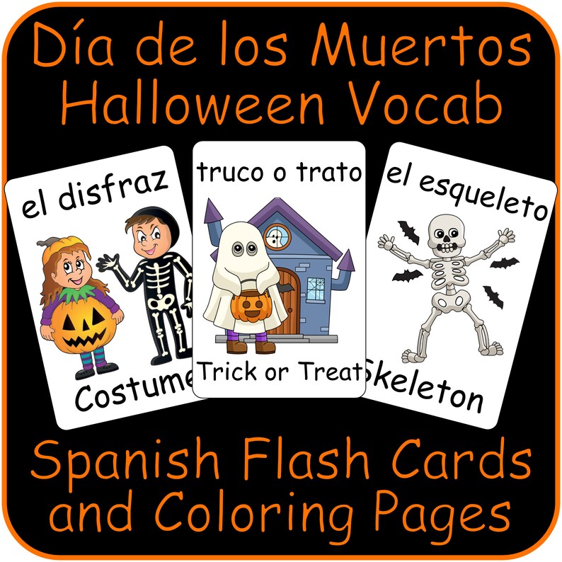 Spanish-english Halloween Flashcards & Coloring Pages, Bilingual ...