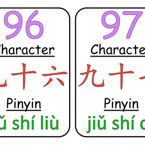 Mandarin Chinese Number Flashcards - Numbers 0 to 100 Vocabulary Flash ...