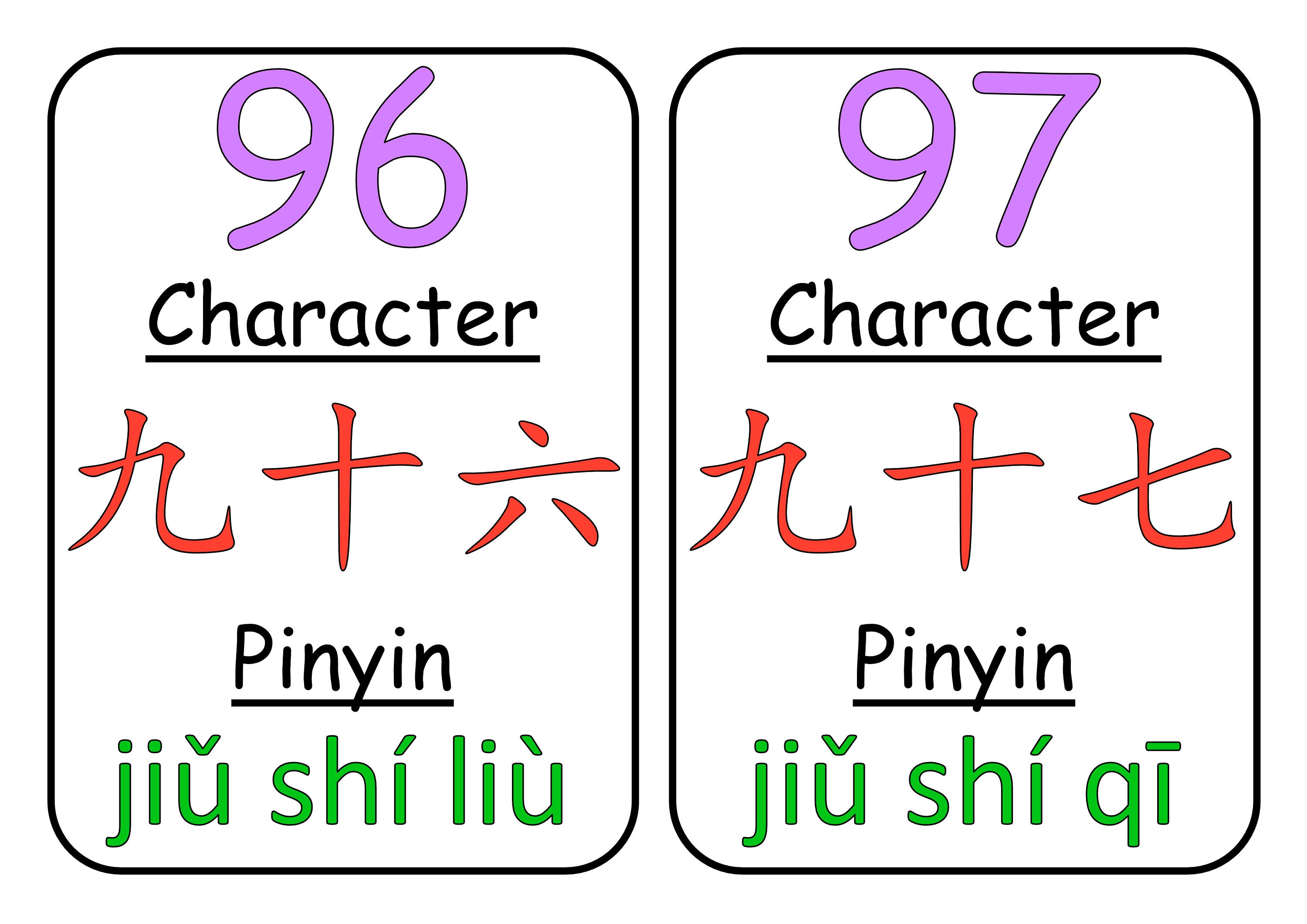 Mandarin Chinese Number Flashcards - Numbers 0 to 100 Vocabulary Flash ...
