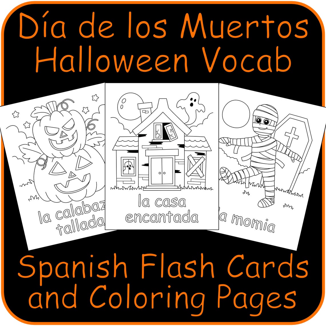 Spanish-english Halloween Flashcards & Coloring Pages, Bilingual ...