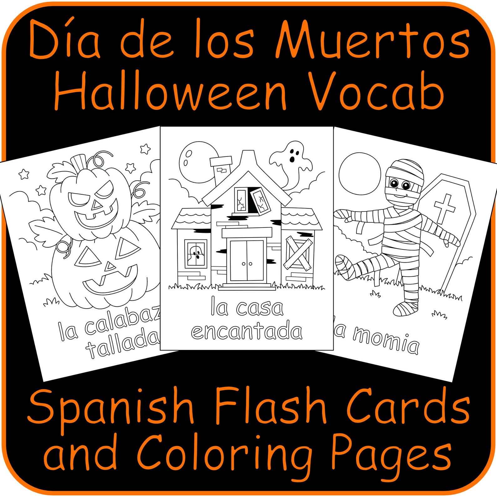 Spanish-english Halloween Flashcards & Coloring Pages, Bilingual ...