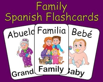 Family Member Flash Cards English Spanish - Etsy
