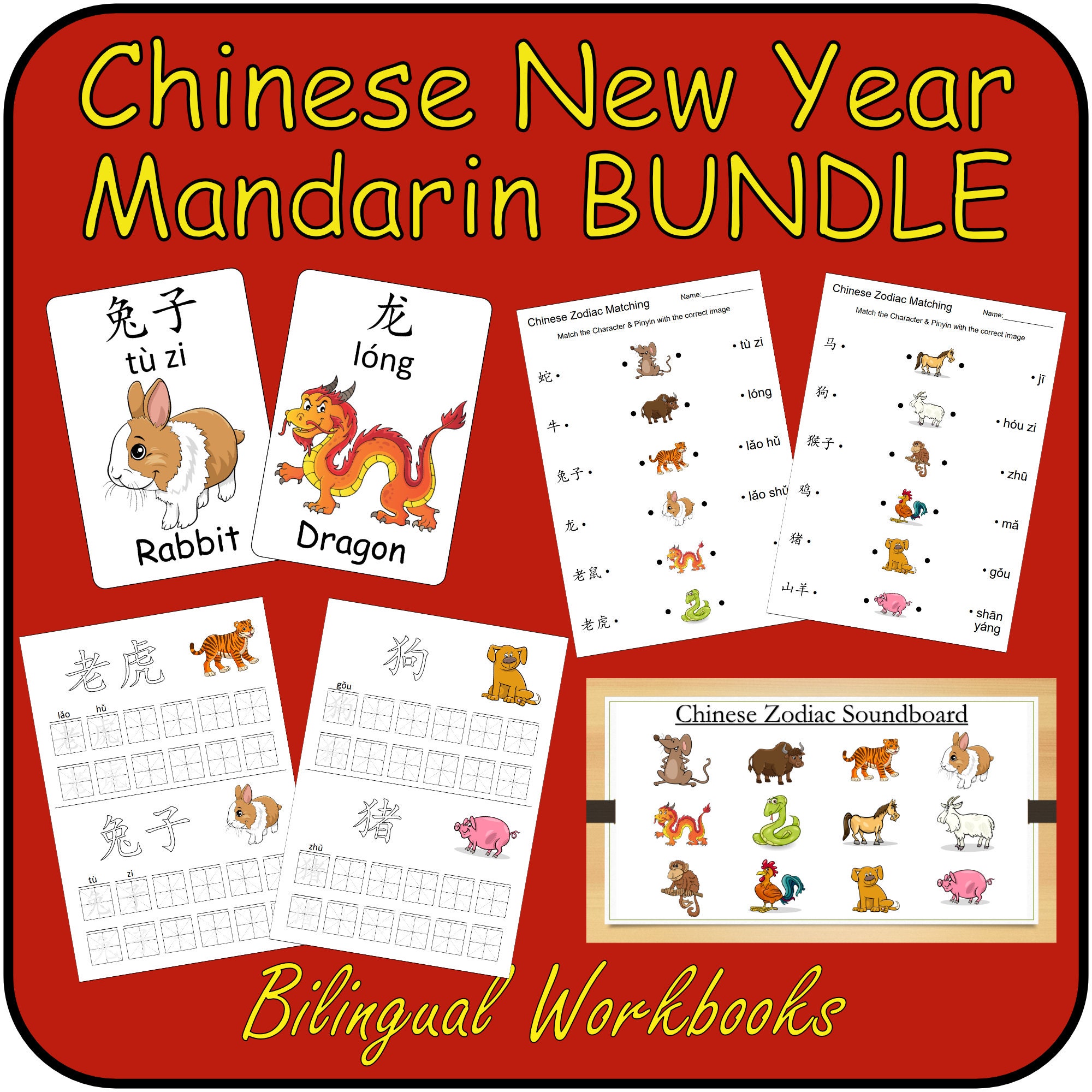 Chinese New Year 2024 Mandarin Bundle-picture Flash Cards, Write ...