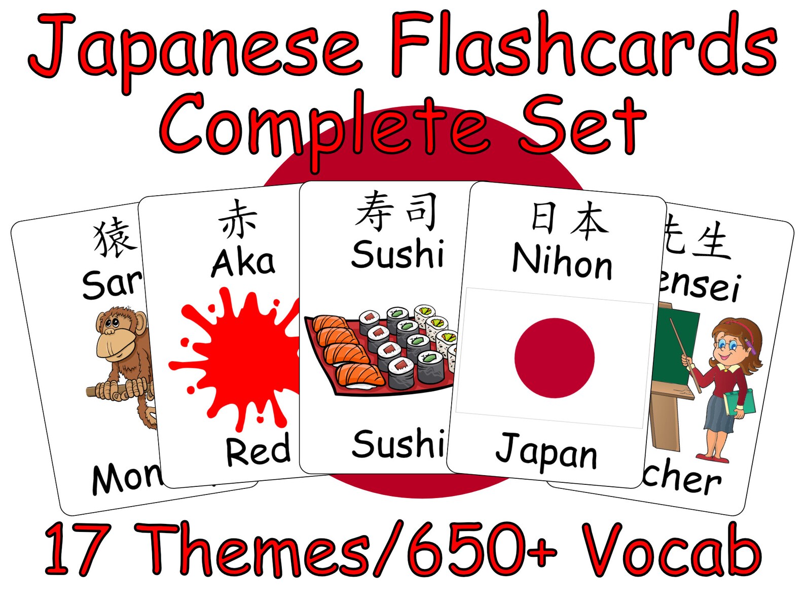 Japanese to English Bilingual Vocab Flashcards - 17 Themes/650+ Picture ...