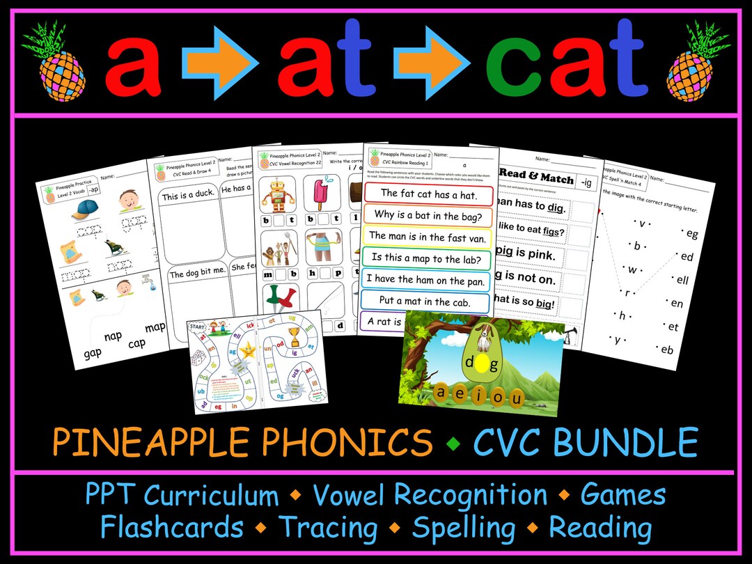 Pineapple Phonics - English CVC Short Vowel Bundle - Flashcards ...