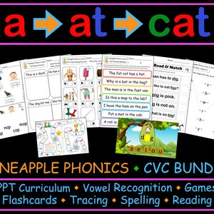 Pineapple Phonics - English CVC Short Vowel Bundle - Flashcards ...