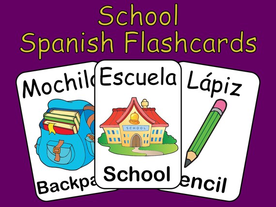 Spanish School Flashcards School Supply Vocabulary Study - Etsy