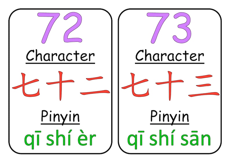 Mandarin Chinese Number Flashcards - Numbers 0 to 100 Vocabulary Flash ...