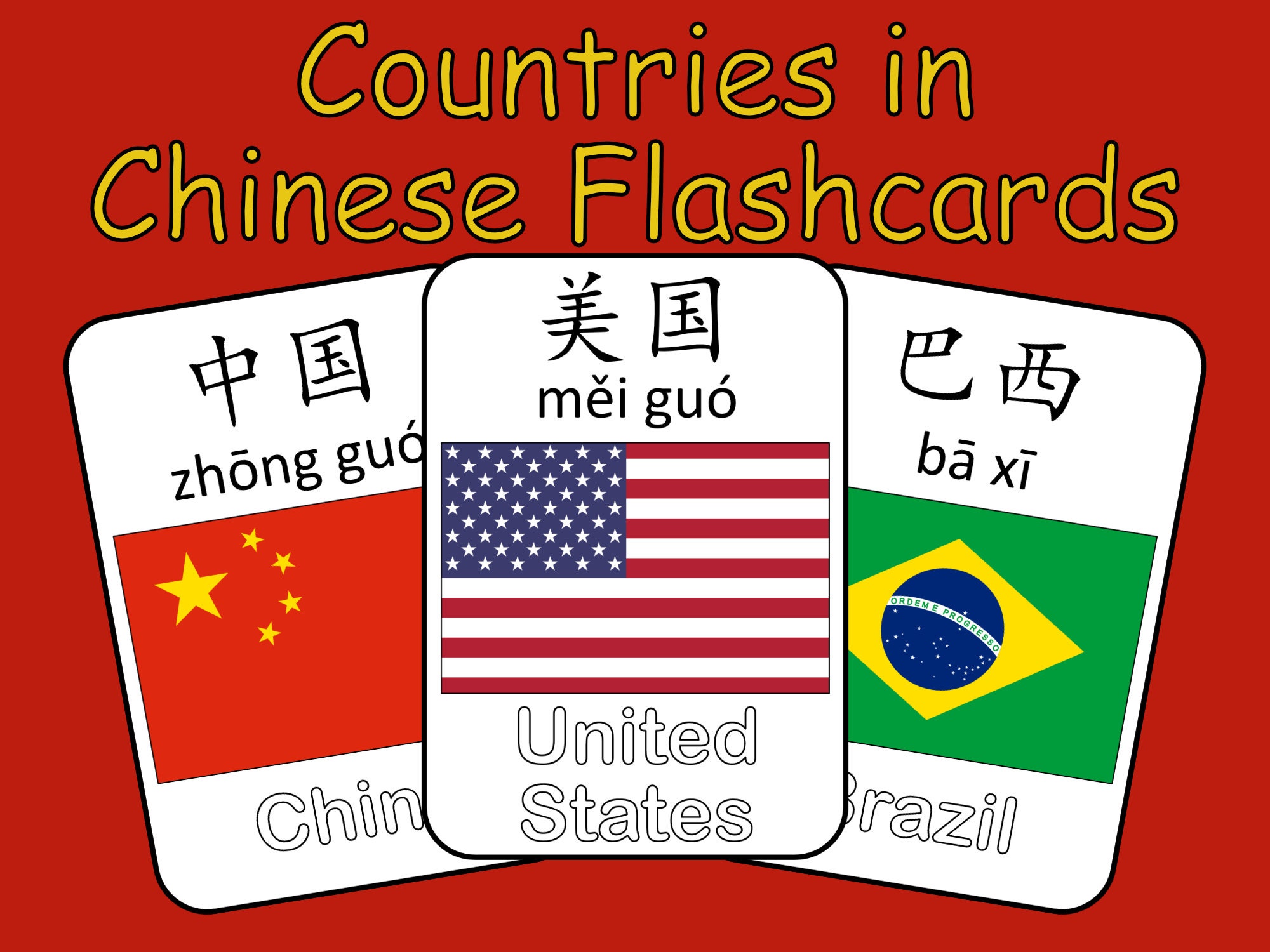 Mandarin Chinese Countries of the World Geography Flashcards - 101 ...