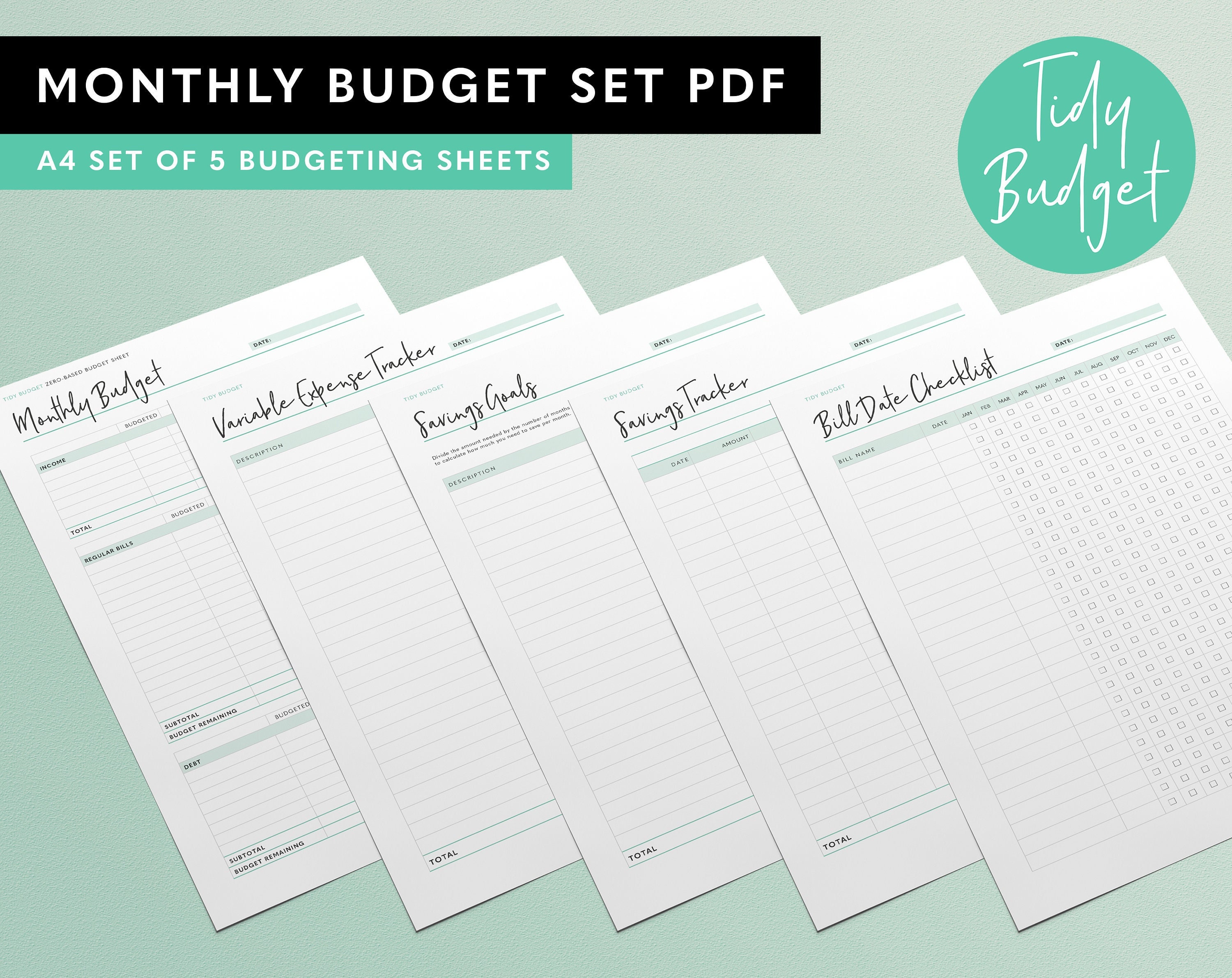 Monthly Budget A4 PDF Set of 5 Worksheets - Zero Based Budgeting PDF ...