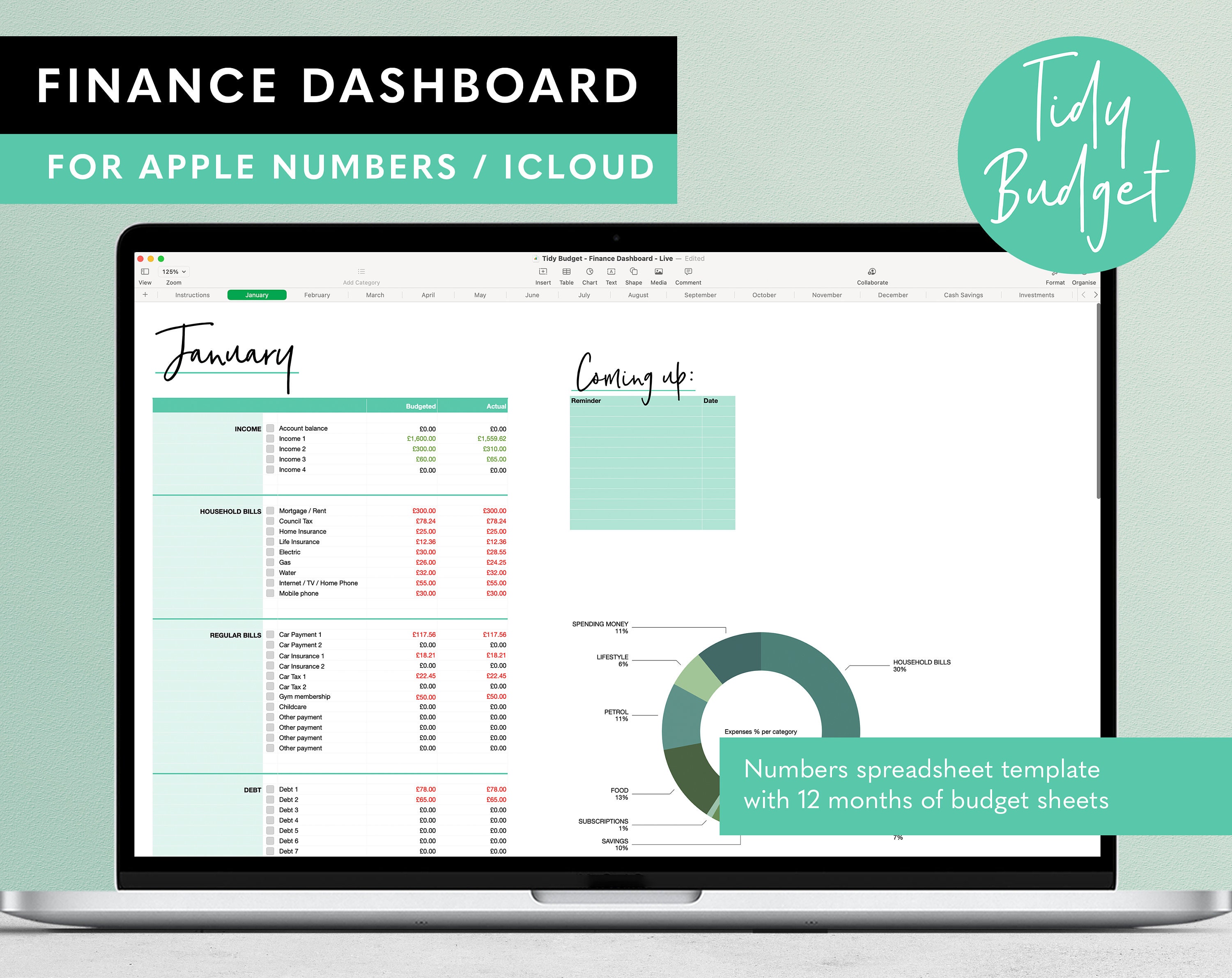 Finance Dashboard - Apple Numbers and iCloud Zero Based Budgeting ...