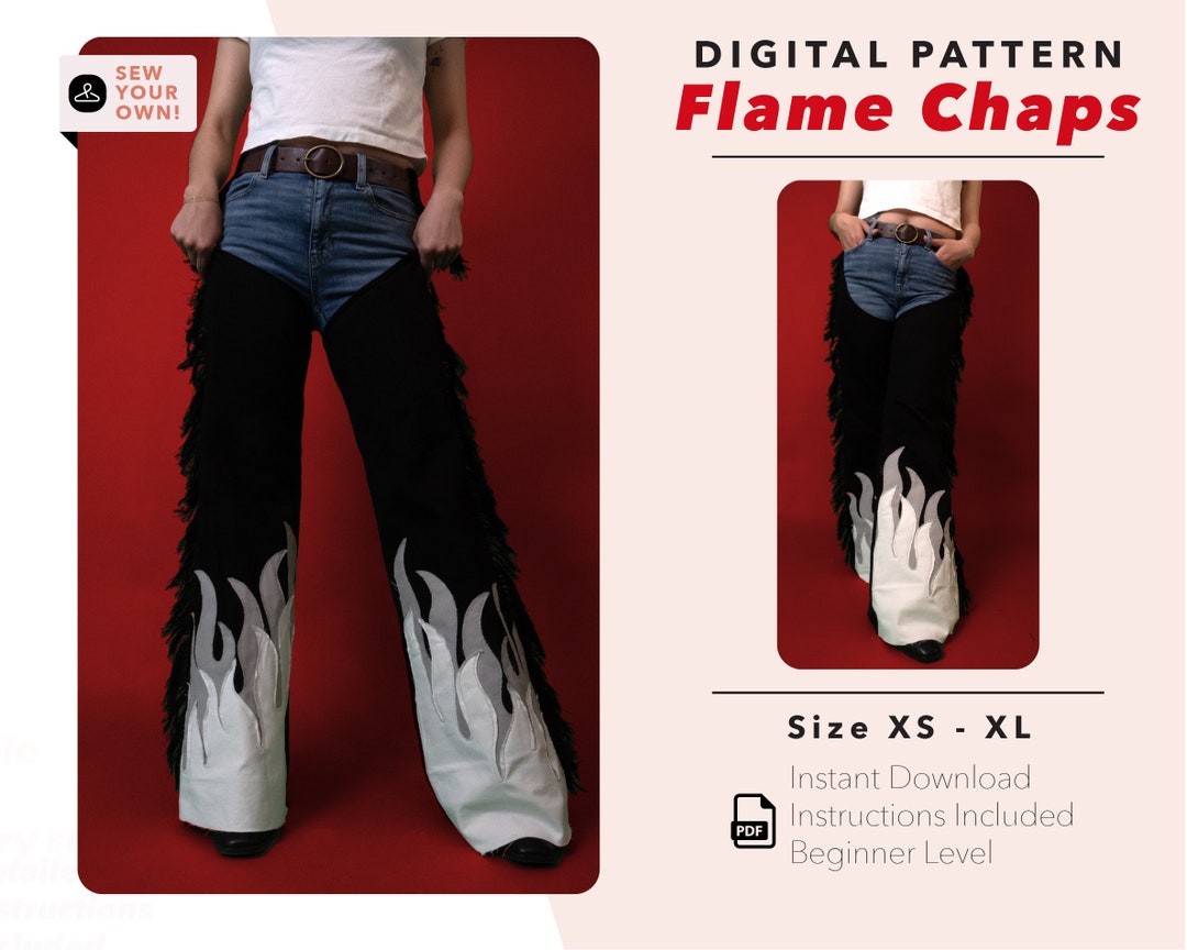 Flame Chaps / Digital Fashion Pattern/ Festival Fashion Chaps / XS XL ...