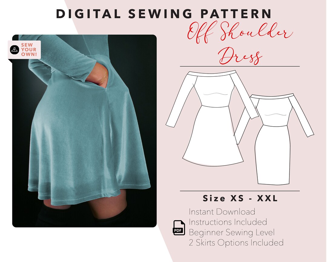 Off Shoulder Dress / Digital PDF Sewing Pattern /XS-XXL /instant ...