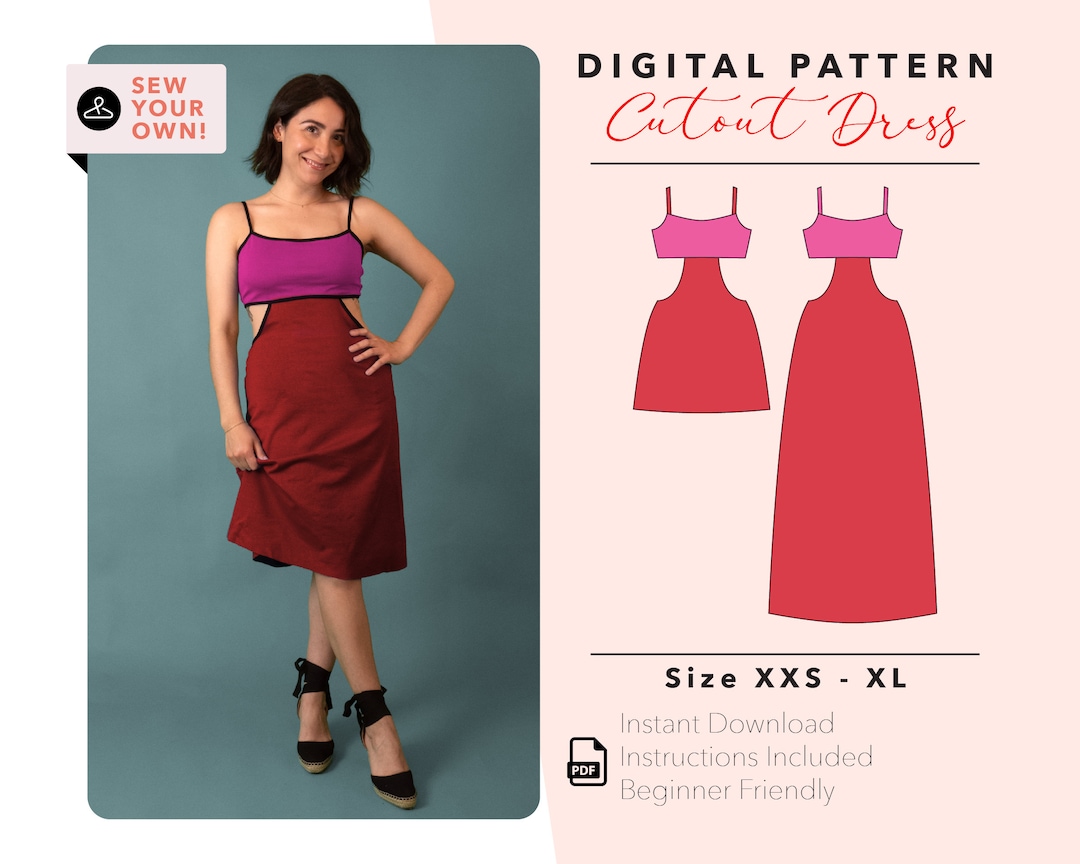 Cutout Dress / 3 Lengths - Mico, Mini & Maxi Length / Digital PDF Sewing Pattern / Size XXS-3XL ...