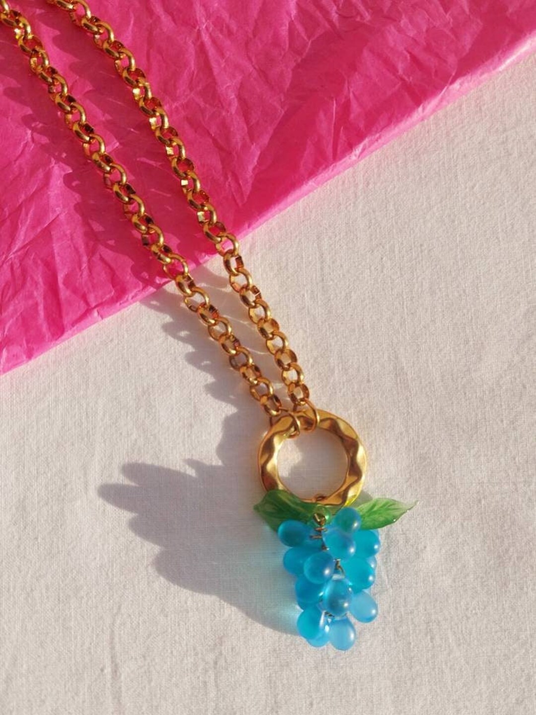 Handmade Grape Pendant Necklace: Murano Glass, Gold Chain - Etsy