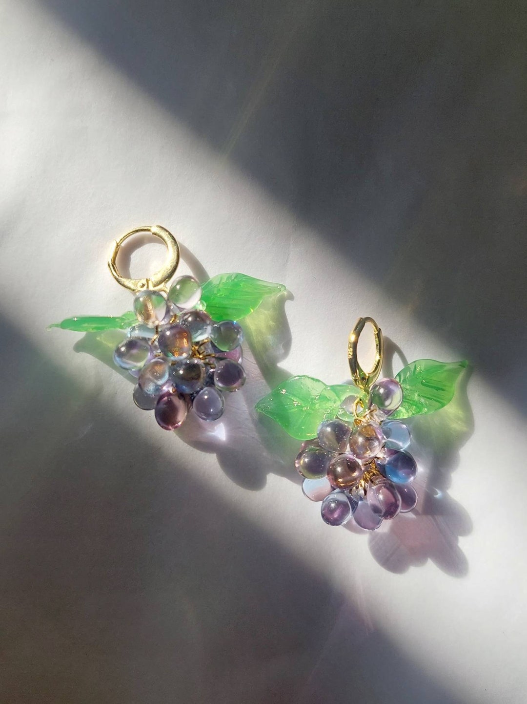 Berries Huggie Hoop Earrings: Gold Plated Sterling Silver and Beaded ...
