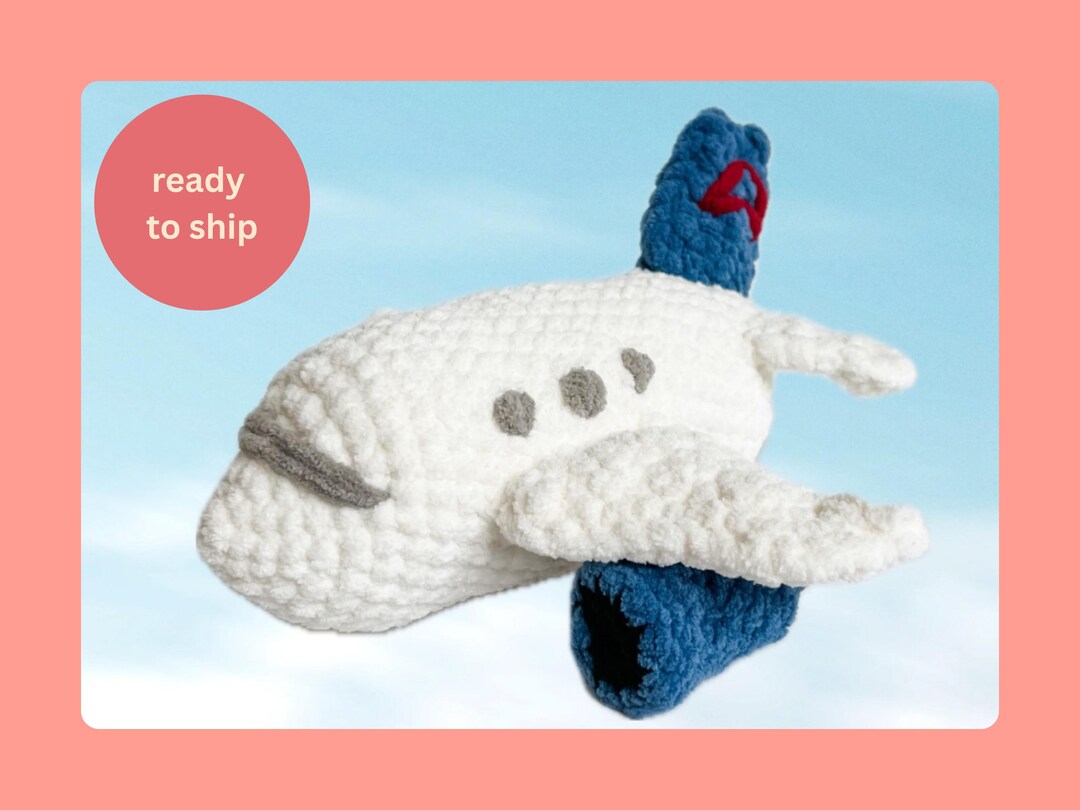 Crochet Airplane Plushie: Soft Commercial Jet Toy, Travel Nursery Decor ...