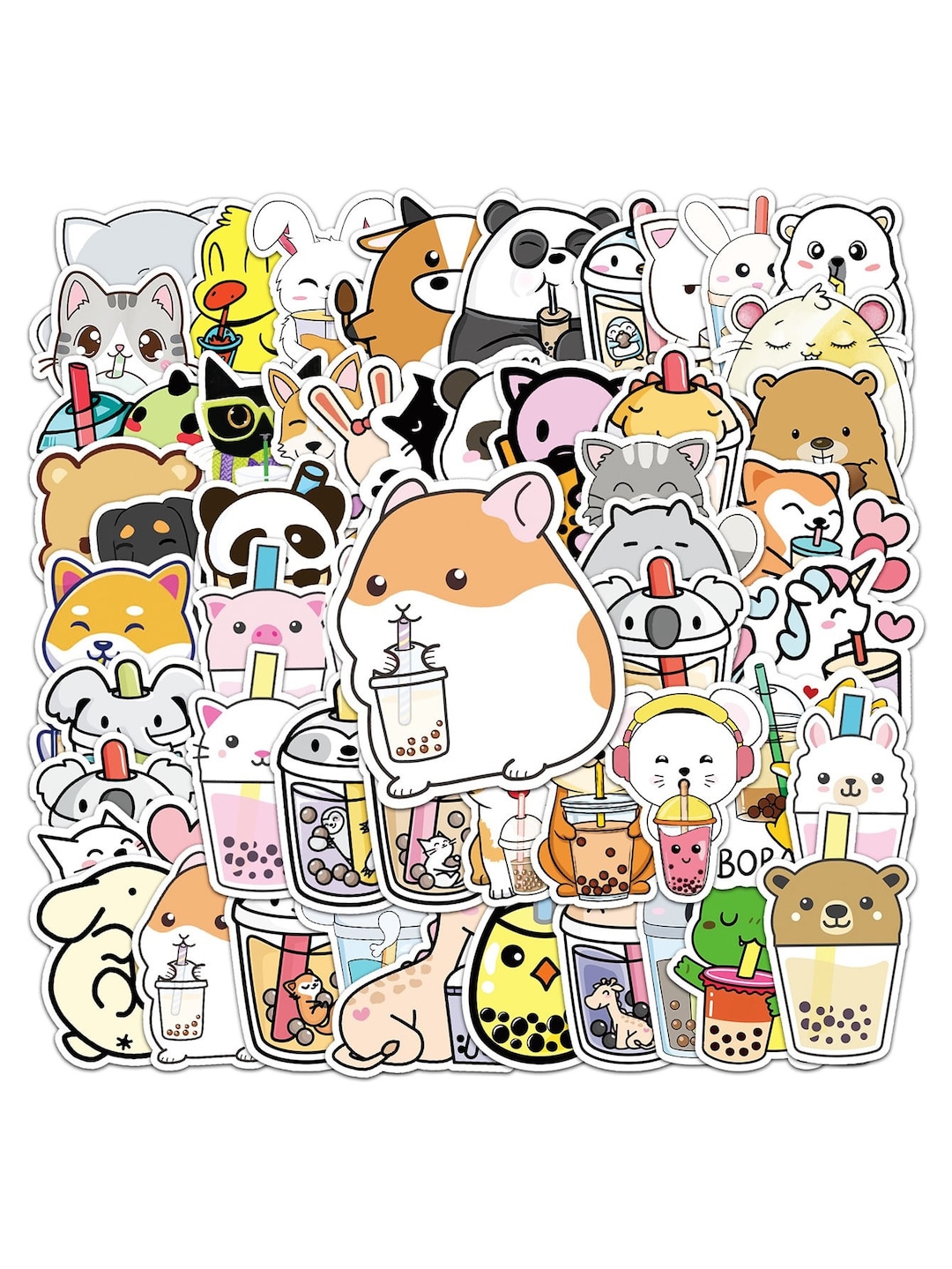 Kawaii Bubble Tea Stickers Pack, for Water Bottles, Laptop Stickers ...