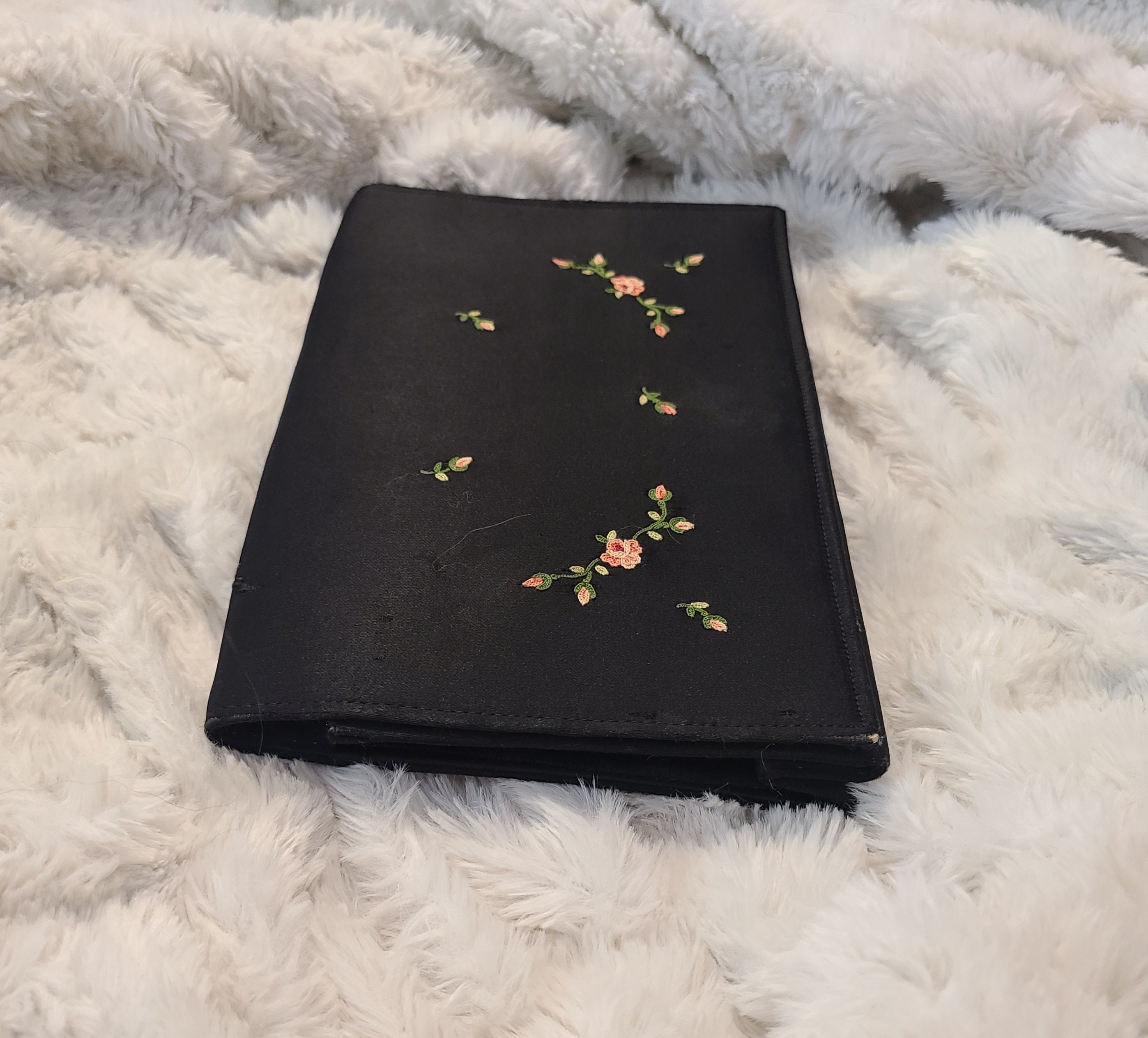 Denise Francelle Paris Black Satin and Floral Tambour Clutch, 1960s - Etsy