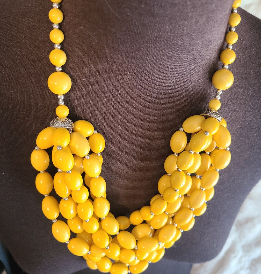 Stunning Vintage Yellow Beaded Statement Necklace - Etsy