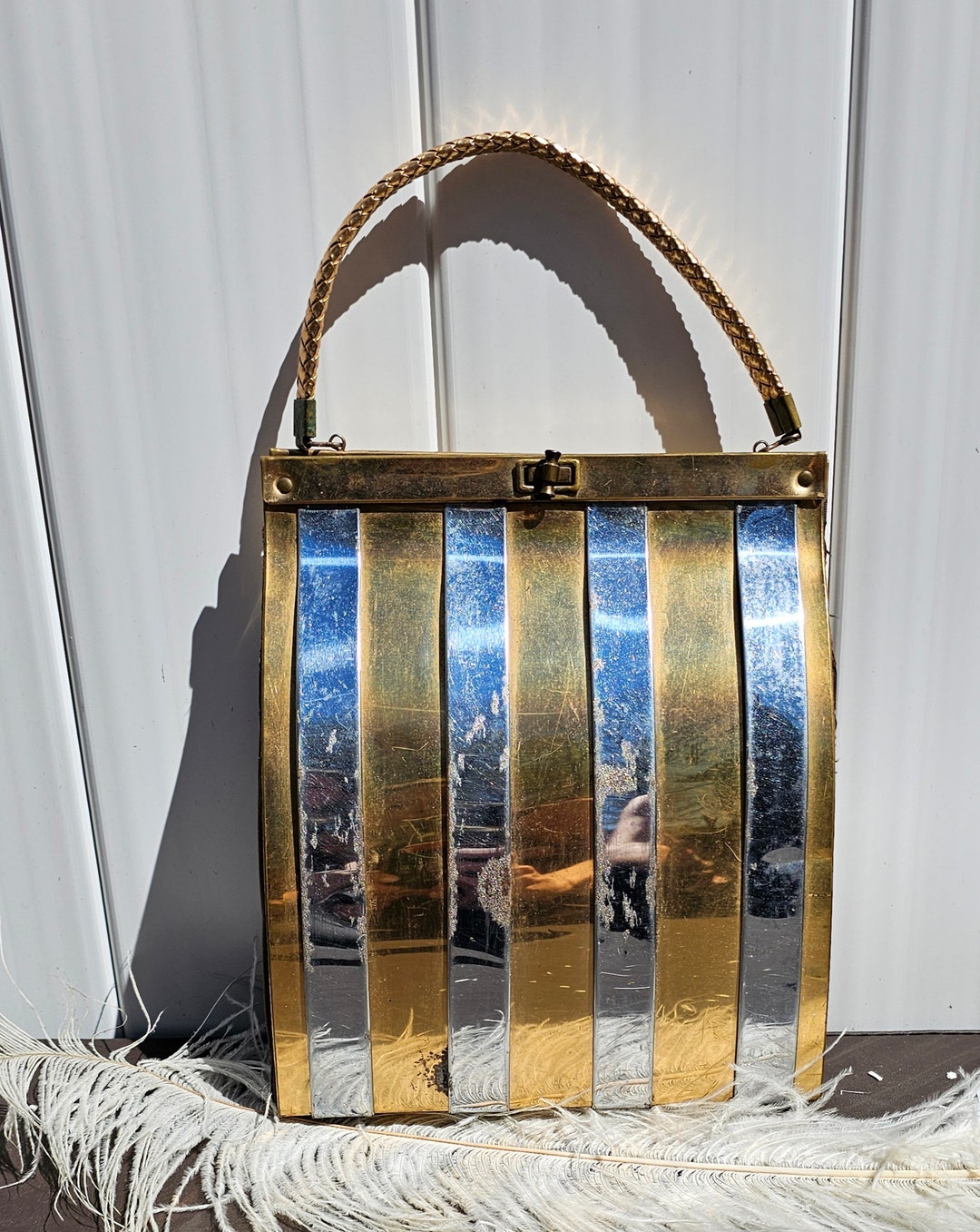 Vintage 1950's Goldstrom Original Silver and Gold Stripe Top Handle ...