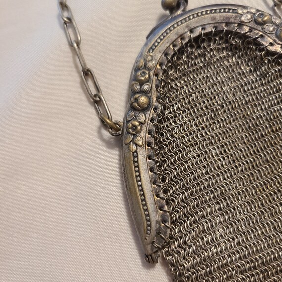 Antique German Ornate Metal Mesh Chain Purse - Gem