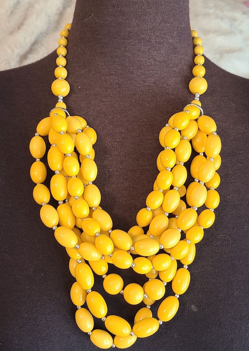 Stunning Vintage Yellow Beaded Statement Necklace - Etsy