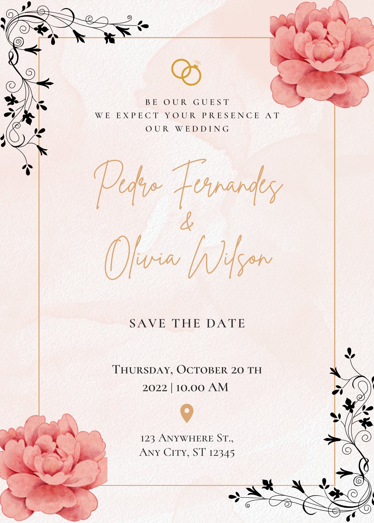 Floral Wedding Invitation Suite Template, Pink Simple Flower Wedding ...