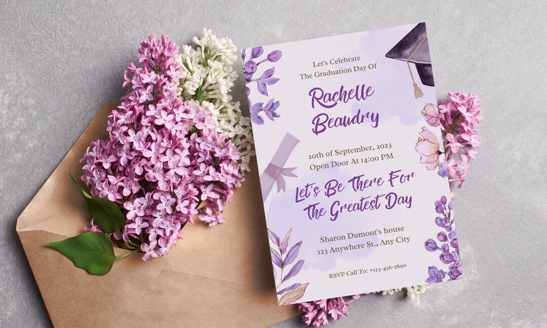 Purple Graduation Invitation, Instant Download, Graduation Party ...