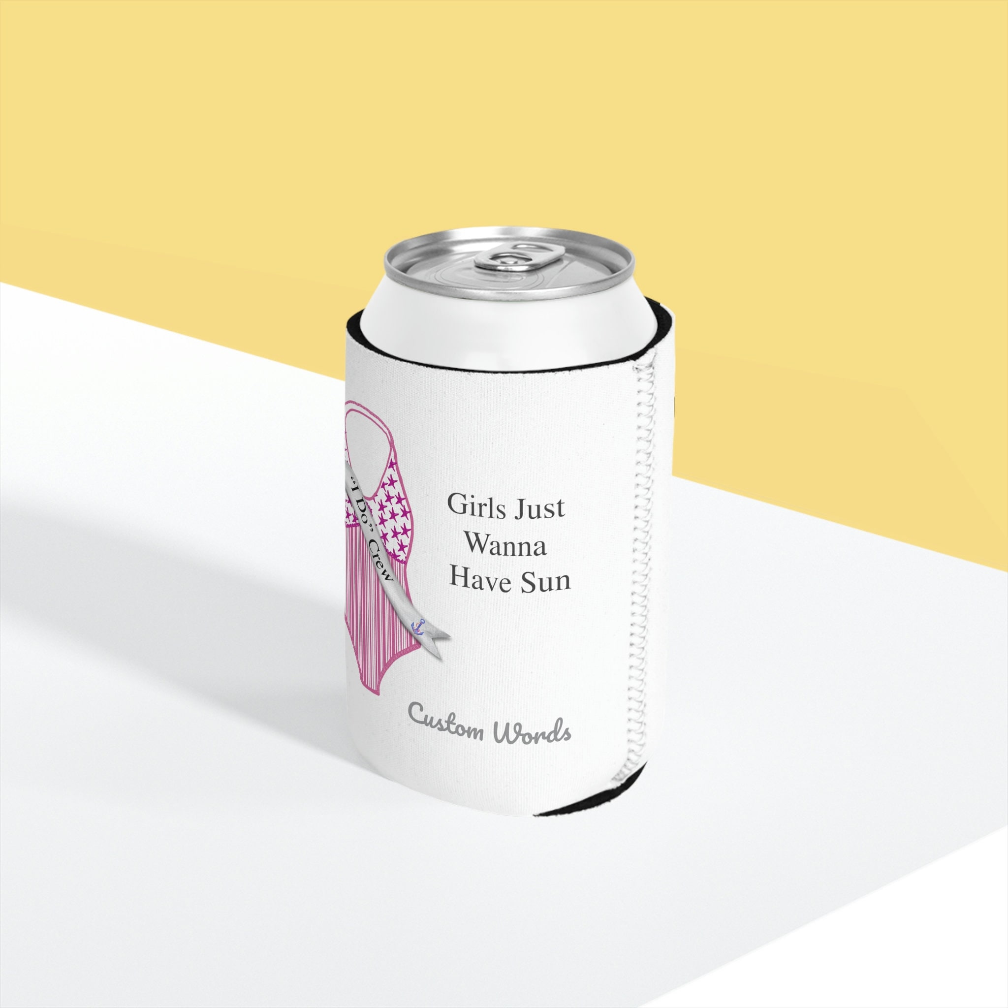 Pontoon Girl® - SUN DO Boat Bride - Custom Can Cooler Pink Swimsuit ...