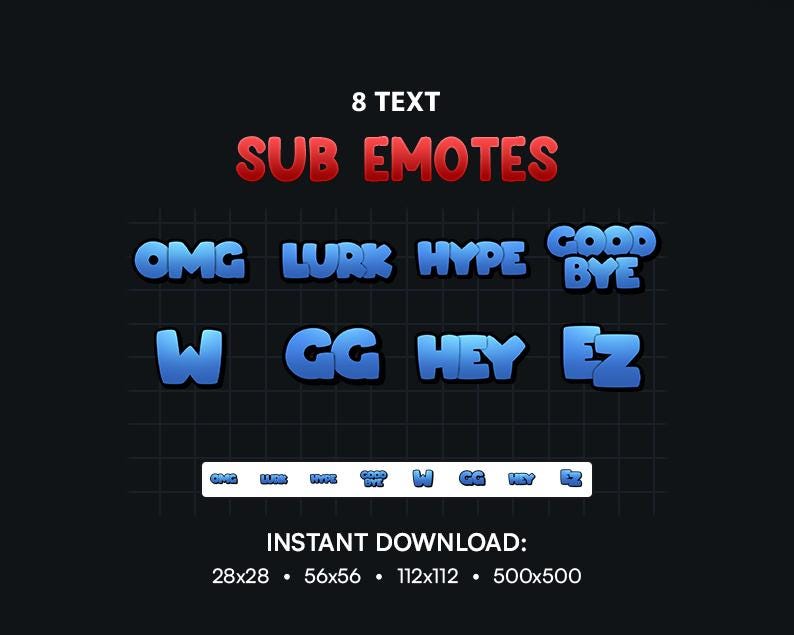 Blue Text Sub Emotes for Twitch, Kick, Youtube, Discord - Etsy