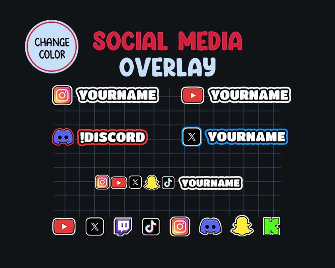 Social Media Overlay for Twitch, Youtube, Kick, Discord & Tiktok - Etsy