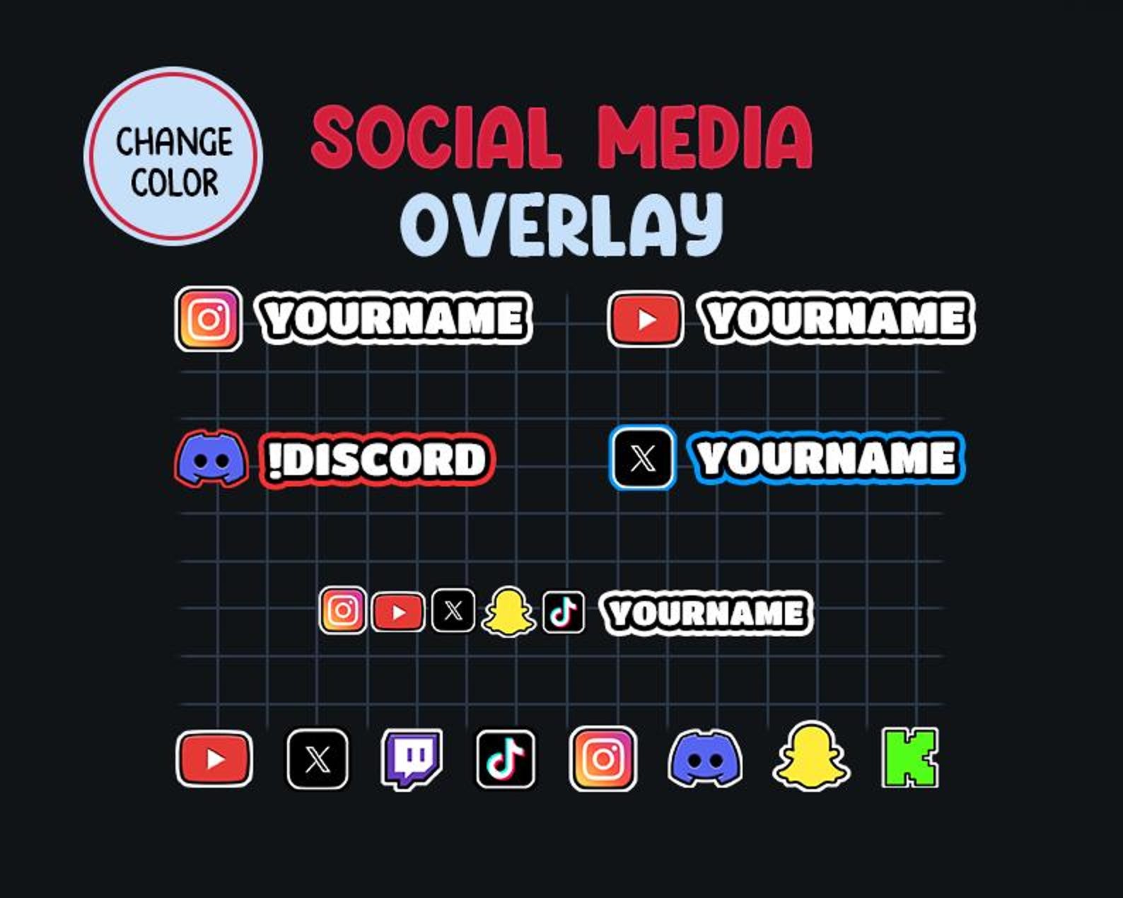 Twitch Social Media Overlay | Stream Overlay Panels | Youtube, Kick ...