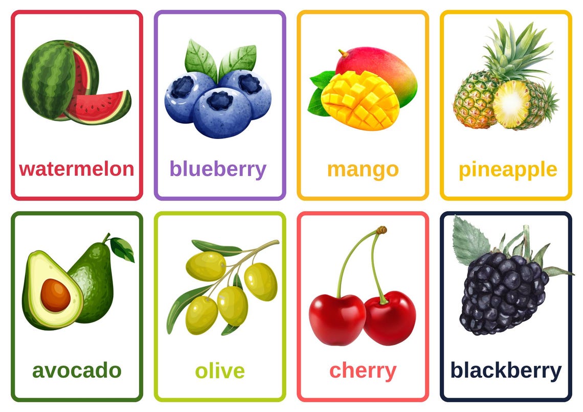 Printable Fruit Flashcards for Kids - Etsy