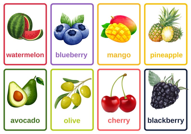 Printable Fruit Flashcards for Kids - Etsy Canada